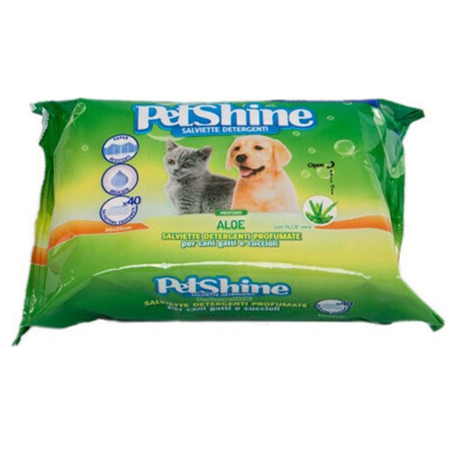 PETSHINE WET WIPES ALOE VERA 40τμχ - ktiniatrikoskosmos.gr